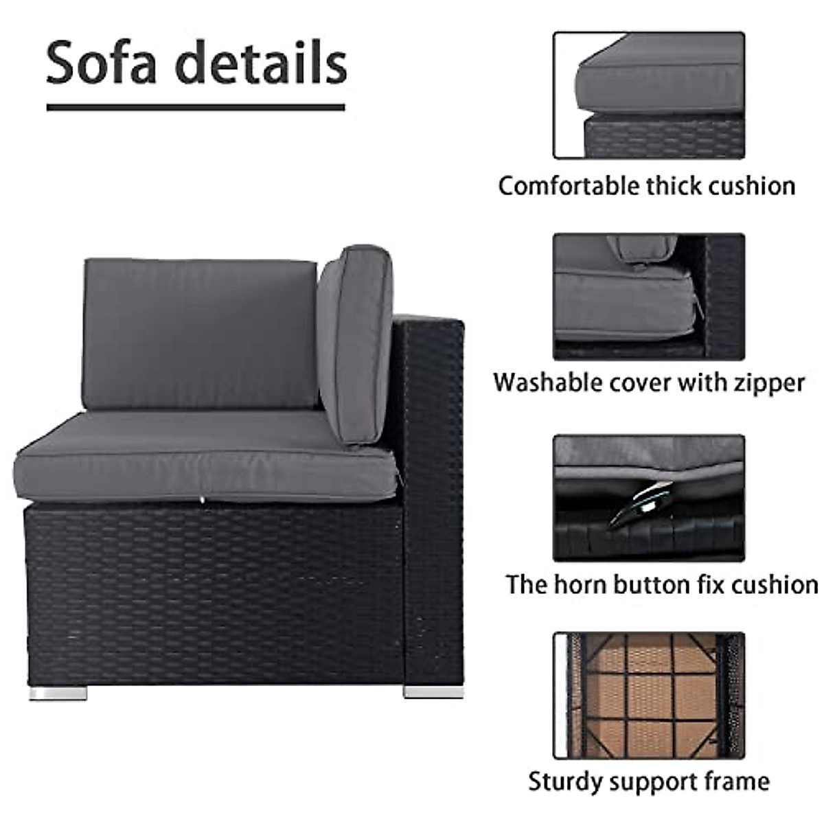 SUNCROWN 7-Piece Outdoor Patio Furniture Sofa Set All-Weather Wicker Sectional Conversation Set with Modern Glass Coffee Table and Cushions (Grey)