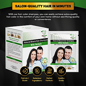 BIOGREEN ROOTS Ammonia-Free Herbal Hair Shampoo - Effectively Covers Gray Hair for Men and Women - Natural Color and Herbal Nourishment - No Stain on Skin - Natural Black (20 sachets x 25 ml)