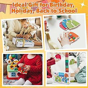 WEBEEDY Wooden Clothes Lacing Game, Montessori Fine Motor Skill Threading Game, Sewing Button Lacing Card Game, Early Development Game,8.66x5.51x1.97 Inch