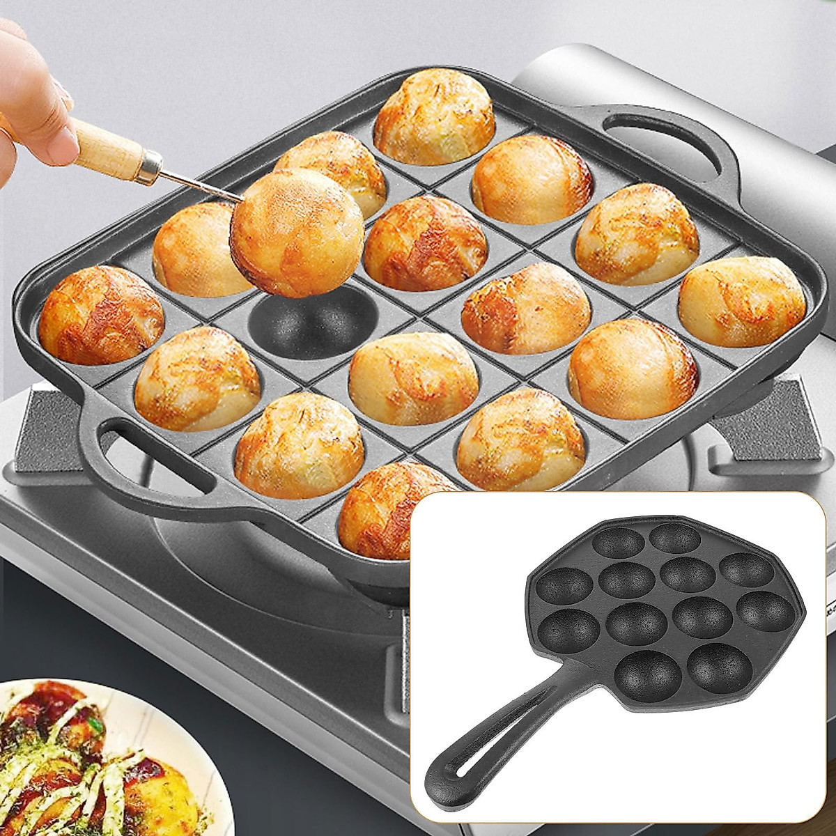 Hemoton Pans Grill Pan 19 Holes Baking Tray Cast Iron Nonstick Cooking Plate Pancakes Plate Octopus Balls Baking Maker for Quail Egg Octopus Black Nonstick Frying Pan Nonstick Frying Pan
