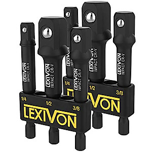 LEXIVON [2-Pack] Impact Grade Socket Adapter Set, 3" Extension Bit With Holder | 3-Piece 1/4", 3/8", and 1/2" Drive, Adapt Your Power Drill To High Torque Impact Wrench (LX-101X2)