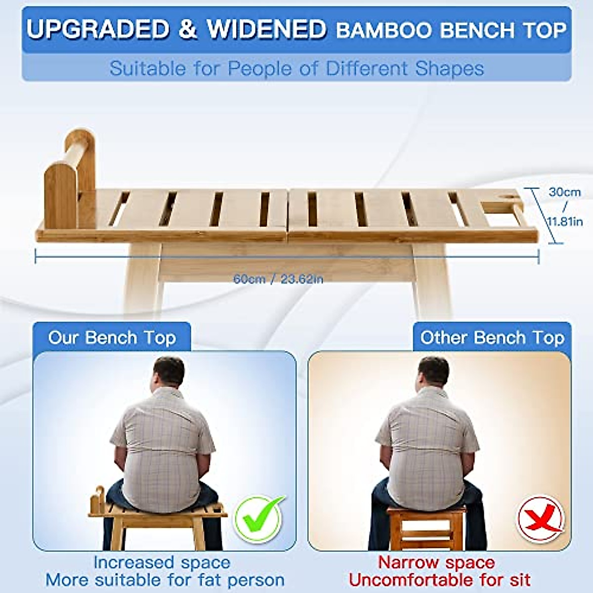 ETECHMART 2-Tier Bamboo Shower Bench, 24 Inch Spa Stool with Storage Shelf for Inside Shower Legs Shaving, Entryway or Bathroom, A-Shaped Shower Bath Seat for Seniors Adults Disabled Women, Natural