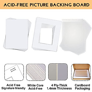 Acid Free 16 Pack 8 x 10 White Pre-Cut Picture Mat Board Show Kit for 5 x 7 Photos,Artworks,Prints,Includes 16Pcs Core Bevel Cut Matts & 16 Pcs Backing Board &16Pcs Clear Bags