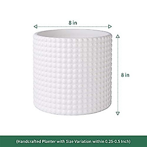 Shiny White Planter Pots for Plants Indoor - 8 Inch Ceramic Vintage-Style Hobnail Textured Flower Pot with Drainage Hole for Modern Home Decor(POTEY 056301, Plants NOT Included)