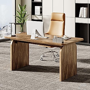 LITTLE TREE 63-Inch Office Desk, Large Computer Desk, Spacious Desktop, Wood Retro Crafting Executive Desk, Study Writing Desk Workstation for Home Office