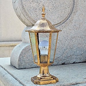 MODEBHD European E27 Decoration Outdoor Glass Lantern Pillar Lamps Column Light Glass Aluminum Waterproof Vintage Table Lamp Lawn Garden Lights Retro Street Post Light Courtyard Garden Terrace