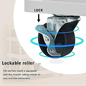 Kitchen Island Cart on Wheels with Storage Drawers, Multipurpose Kitchen Cart Cabinet with Side Storage Shelves and Wine Rack Kitchen Island with Rubber Wood Top for Dining Room, Home, Bar, White