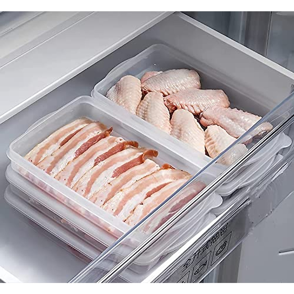 2 Pack Plastic Bacon Box, Deli Meat Saver Cold Cuts Fridge Keeper, Cheese Food Storage Container with Lid for Refrigerator, Shallow Low Profile Christmas Cookie Holder