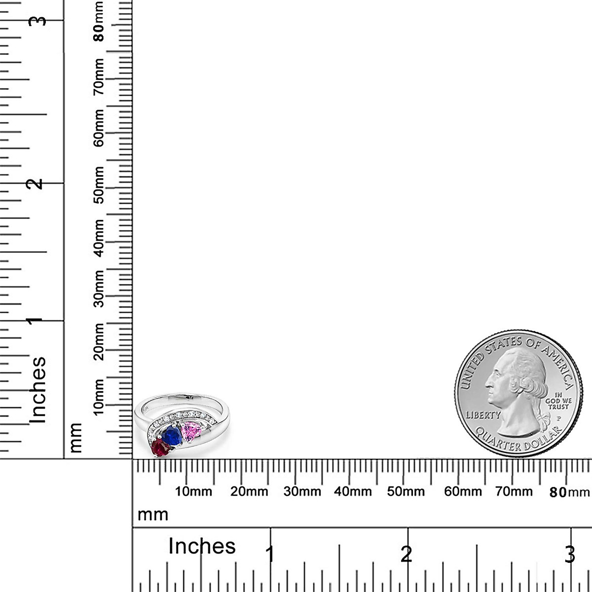 Gem Stone King 925 Sterling Silver Customized and Personalized Engagement Promise Name Engraved 3 Heart Shape 4MM Gemstone Birthstone Ring For Her Women (Size 8)