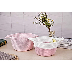 Set of 3 Pink Cotton Rope Baskets Small Storage Baskets for Keys Toys Little Items Cute Pink Baskets for Baby Room Living Room Mini Woven Baskets with Handles Organizer for Nursery Room