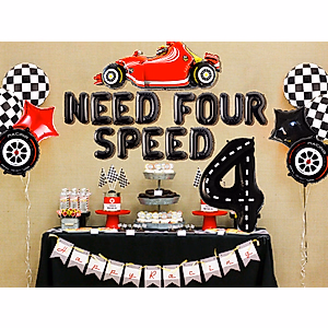 JeVenis Need Four Speed Birthday Decoration Need Four Speed Balloons Backdrop Racing Car 4th Birthday Decoration Boys 4th Birthday Party Supplies Car Balloons
