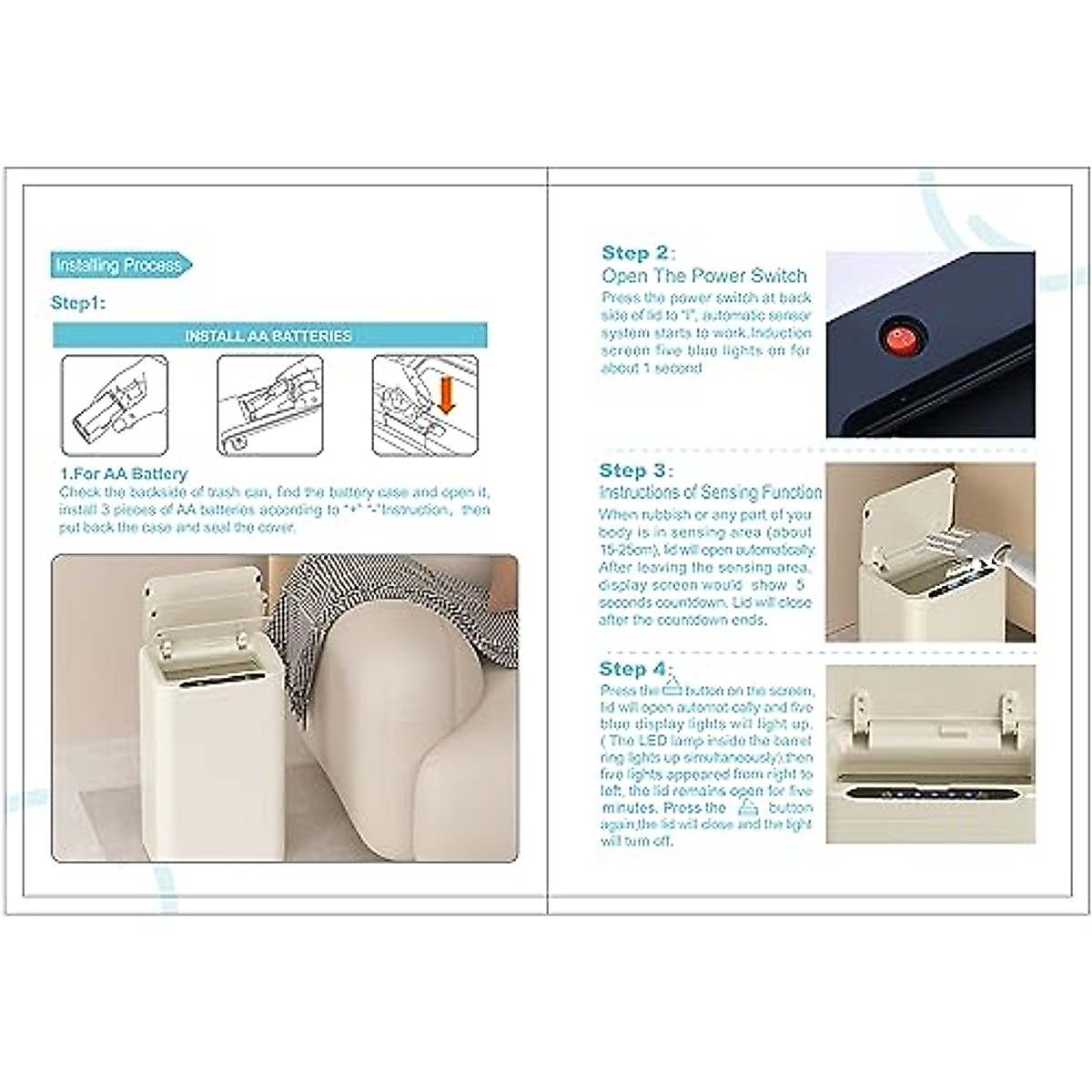 Smart Bathroom Trash Can with Lid, 5.2 Gallon Stainless Steel Automatic Garbage Can, Motion Sensor Trash Can with Removable Inner Wastebasket for Bedroom, Kitchen, Office (No Battery)