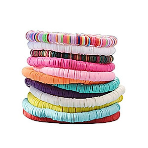 HYHONEY 12pcs Heishi Bracelet Cute Bracelets Clay Bead Bracelet Bracelets Set Stack Vinyl Disc Bead Surfer Stretch Bracelets Summer Beach Bracelet Bracelets For Women