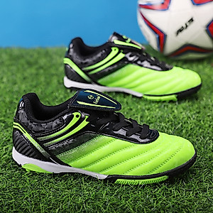 MiFeloo Outdoor Youth Turf Soccer Cleat Shoes Boys Girls Lace Up Football TF Training Sneaker(Big Kid) Green US 6