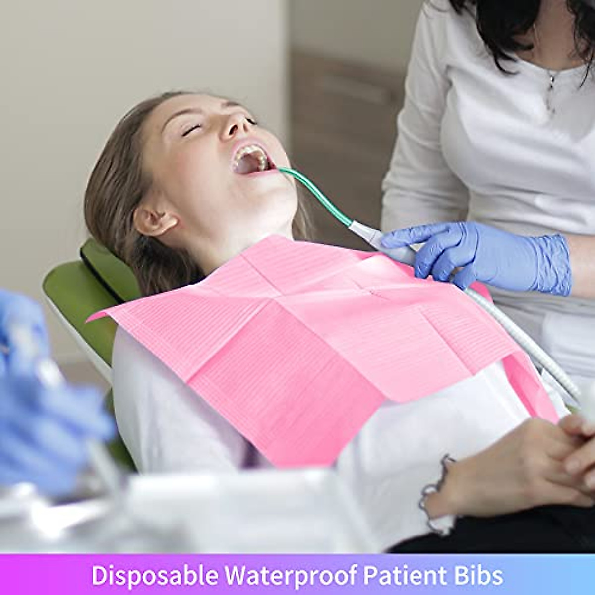 Dental Bib Disposable Pink Polyback Towel Waterproof Patient Bibs 3 Ply Tattoo Paper Napkins for Dental Clinic, Tattoo Piercing, Feeding - Soft and Fluid Resistant - 13&#039;&#039; x 18&quot;