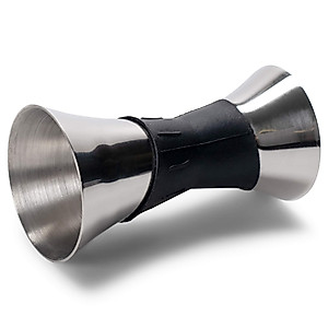 Cork Pops Giovanni Double Shot Glass With Easy To Hold Neoprene Center Grip, Silver Black