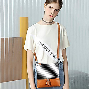 Newshows Women Lightweight Crossbody Bag Purse with Tassel Medium Canvas PU Leather, Zipper