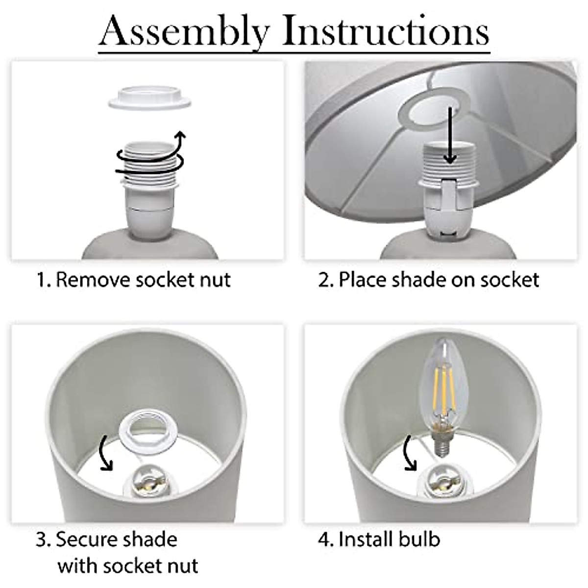 Simple Designs LT1138-GRY 11.02" Traditional Mini Modern Ceramic Texture Pastel Accent Bedside Table Desk Lamp w Matching Fabric Shade for Home Decor, Bedroom, Nightstand, Living Room, Entryway, Gray