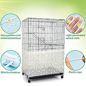 Large Bird Cage Cover Bird Cage Seed Catcher Bird Cage Liner Net Bird Cage Skirt Guard Birdcage ,Adjustable Nylon Mesh Net for Parrot Parakeet Macaw Round Square Cage Daisy Design (White,X-Large)