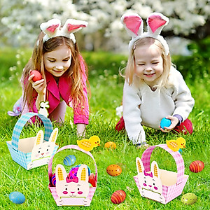 Qpout 12Pack Easter Baskets with Handle Bunny Paper Gifts Box with Bunny Chick Decoration Candy Container Suitable for Easter Egg Hunting Children Easter Crafts School Classroom Activities Home Decors