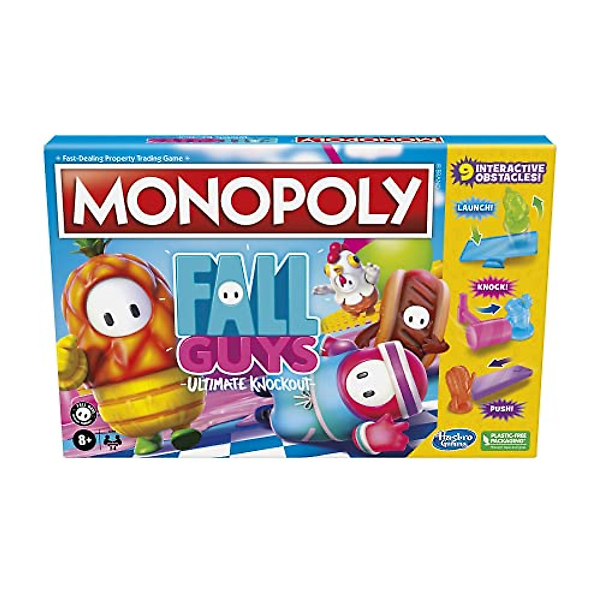 Monopoly Fall Guys Ultimate Knockout Edition Board Game for Players Ages 8 and Up, Dodge Interactive Obstacles, Includes Knockout Die
