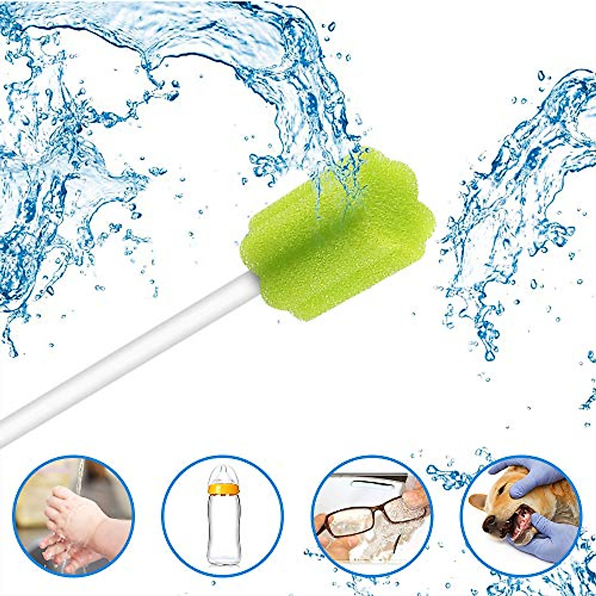 ZIZNBA (50 Pack) Disposable Oral Swabs, Sterile Dental Sponge Swabsticks Unflavored for Mouth & Gum Cleaning