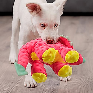 goDog Dinos Frills Squeaky Plush Dog Toy, Chew Guard Technology - Pink, Large