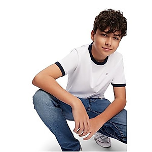 Tommy Hilfiger Kids Boy's Ken Tee (Big Kids) Classic White MD (12-14 Big Kids)