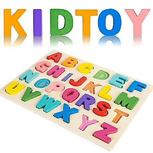 Attmu Wooden Puzzles for Toddlers, Alphabet Puzzle and Number Puzzle, 2 in 1 Preschool Educational Learning Toys with Chunky Wood ABC Puzzle Board, for Girls Boys Kindergarten Set of 2