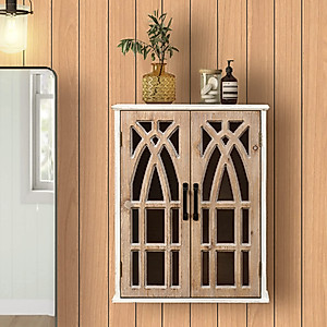 LuxenHome Farmhouse Wall Cabinet with 2 Door, 20" Floating Storage Cabinet with Shelves for Kitchen, Bathroom, Home Office,Utility Room Disdressed White Wood Wall-Mounted Storage for Small Spaces