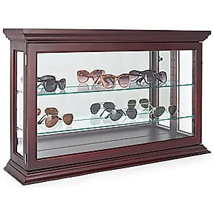 Displays2go 34" Countertop/Wall Mount Display Case, Adjustable Shelves, Locking - Mahogany (DCC3422MH2)