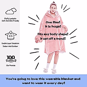 LULUDADA Oversized Wearable Blankets Hoodie for Women Giant Warming Heavy Sweatshirt Sleeves Coat Gifts Adult Sister Wife Fleece Weighted Onesie Pullover Dress（Blush）