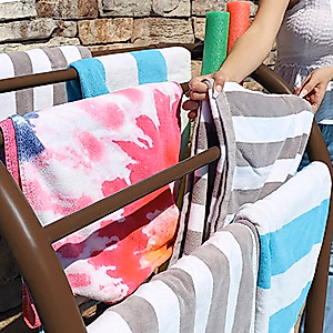 Pool Bins 5 Bar Outdoor Towel Rack - Free Standing Poolside Storage Organizer - Also Stores Floats, Paddles and Noodles, (23" L x 37.5" W x 49.5 H), Brown