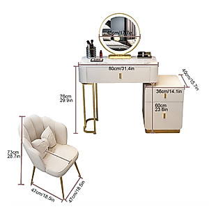 Makeup vanity with Stool, Dressing Table Large Capacity Drawer, Rock Slab desktop Vanity table 3-Color Adjustable Touch Light, modern vanity desk mirror 360° swivelling ( Color : Grey+black , Size : 8