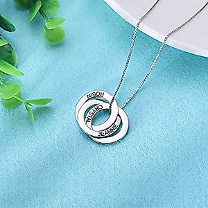 Getname Necklace Personalized Custom Engraved Russian Ring Necklace Family Name Necklace Sterling Silver 925 Mother' s Day jewelry 2 Name & 3 Name & 4 Name & 5 Name