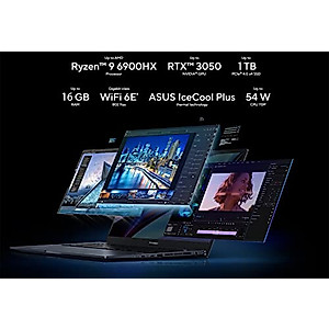 ASUS 2023 Zenbook Pro 17 17.3” 2.5K 165Hz Business Laptop, AMD Ryzen 9 6900HX, 16GB RAM, 1TB PCIe SSD, Backlit Keyboard, NVIDIA GeForce RTX 3050, Win 11, Black, 32GB SnowBell USB Card