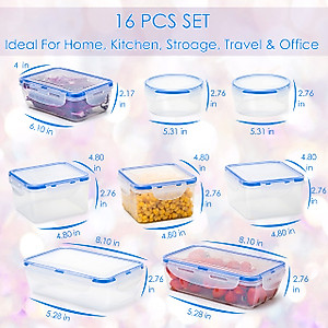 Moss & Stone Air Tight 16 Piece Plastic Food Storage Containers with Lids, Safe Lunch Box Set For DIshwasher and Microwave, Leak Proof Storage Containers For Food- BPA Free