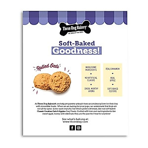 Three Dog Bakery Soft Baked Classic Cookies with Oats and Apple, Premium Treats for Dogs, 13 Ounce Box (114334)