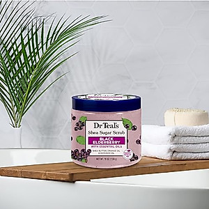Dr Teal's Shea Sugar Body Scrub, Black Elderberry with Essential Oils, 19 oz (Pack of 3) (Packaging May Vary)