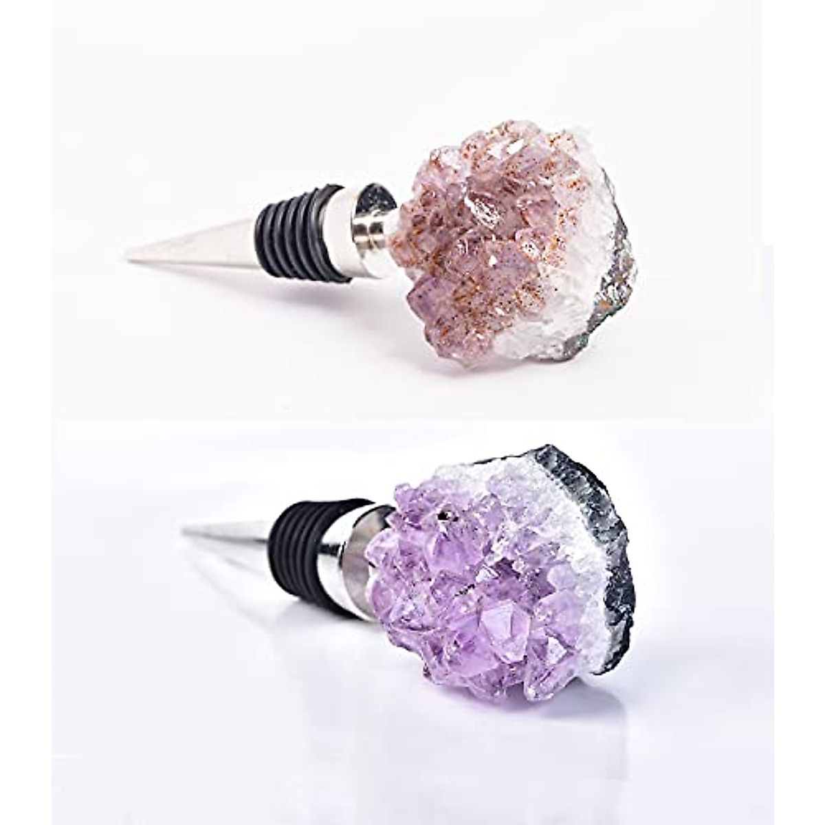 AMOYSTONE Amethyst Cluster Geode Stoppers Natural Crystal Stone Bottle Wine Stopper 1P 4" Irregular