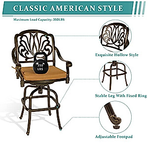 MEETWARM 2 Piece Outdoor Patio Swivel Bar Stools, All-Weather Cast Aluminum Bar Height Bistro Chairs, Outdoor Furniture Bar Dining Chair Set with Cushions for Garden Deck Backyard, Dark Bronze