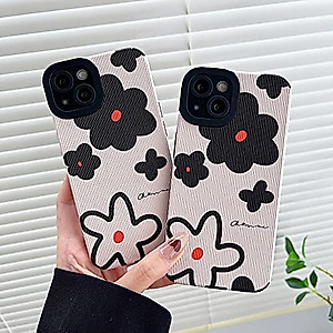 Cute Flower Phone Case Compatible with iPhone 13 Protective Cover Fashion Faux Leather Silicone Cases for Apple iPhone 13 - White