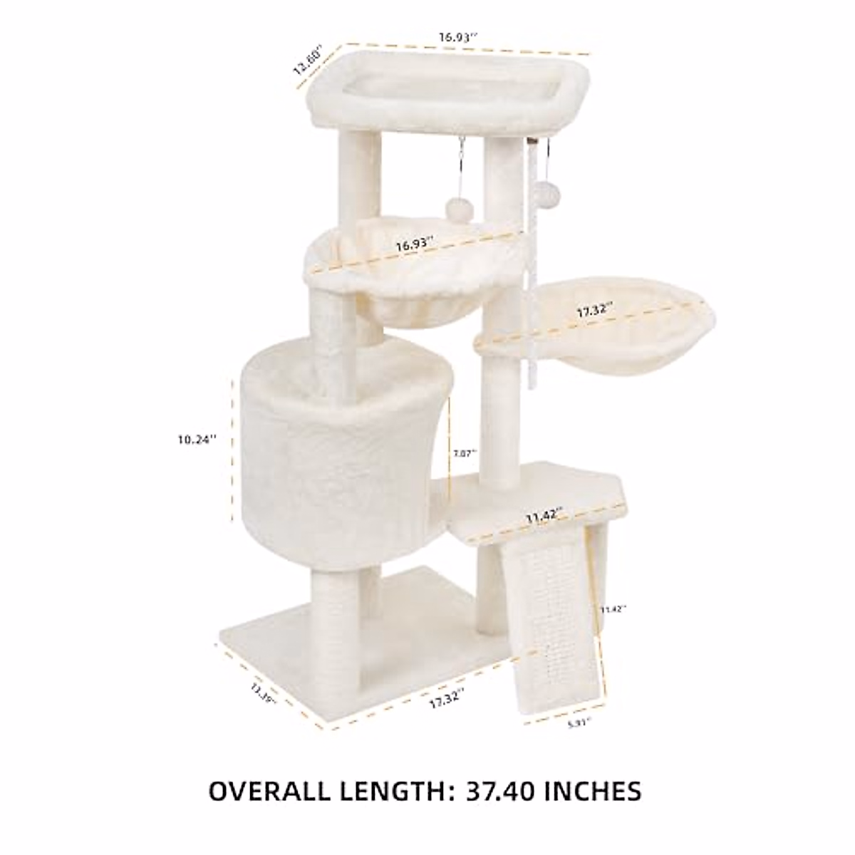 Wang Xin Three Layer Cat Tree with Cat Condo Scratch Pad and Two Hammocks,Beige