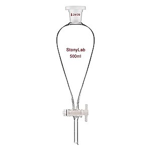 stonylab Borosilicate Glass 500 ml Heavy Wall Conical Separatory Funnel with 24/29 Joints and PTFE Stopcock, 500 ml