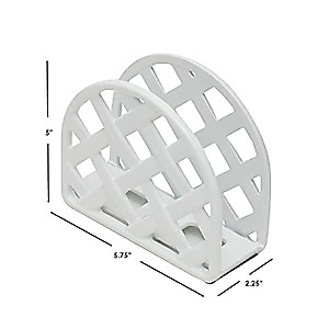 Home Basics Weave Freestanding Cast Iron Napkin Holder | Rubber Feet | Enamel Coating | Great for Cloth or Paper Napkin (White)