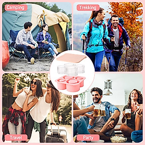 Ice Cube Tray for Stanley Cup Ice Mold 20oz 30oz 40oz Tumbler 4-Cavity Silicone Cup Ice Cube Mold Trays with Lid and Bin for Chilling Whiskey, Drinks, Coffee Easy Fill and Release Ice Maker (pink)