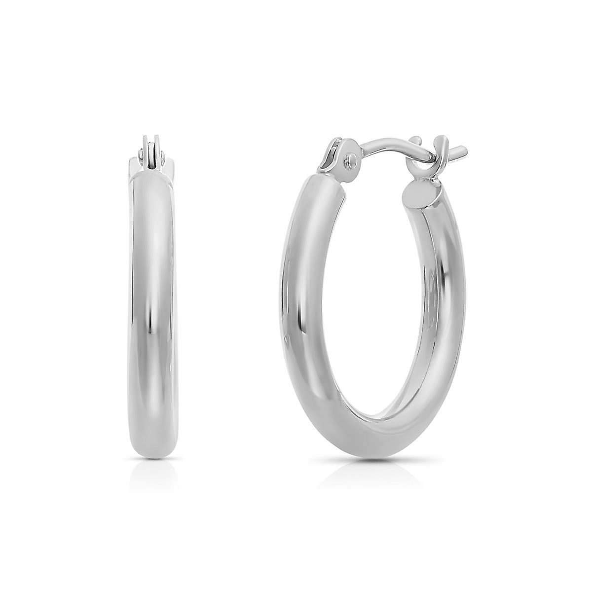 14k White Gold Polished Real Gold Hoop Earrings, Small Plain Round Gold Hoop 14kt Real Gold 12mm (0.47 inch)