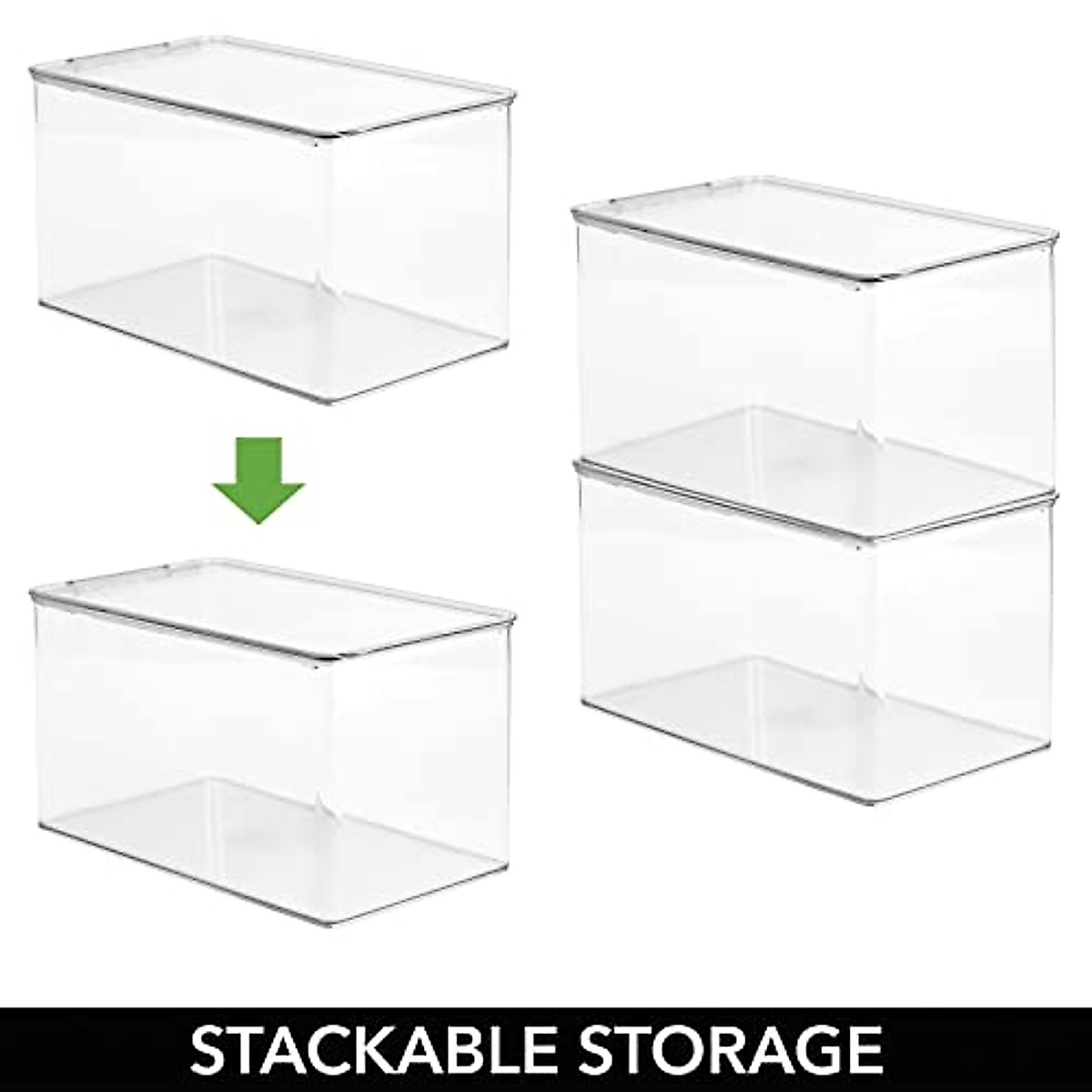 mDesign Stackable Plastic Closet Storage Container Bin Box with Hinge Lid for Organizing Shoes, Booties, Pumps, Sandals, Wedges, Flats, Heels - Lumiere Collection - 6 Pack - Clear