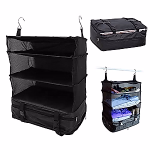 BestAlice Portable Hanging Travel Shelves Bag, 3 Shelf Hanging Clothes Bag for Travel, Large Capacity Hanging Suitcase Organizer, Foldable Hanging Packing Cube Organizer Suitcase Storage