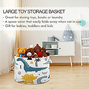 Large Round Storage Basket,Creative Childish DinosaurToy Basket Nursery Bins & Boxes Laundry Hamper for Bathroom/Bedroom/Home Decor